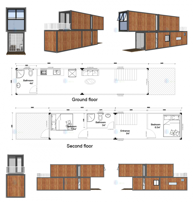 Heya-2X04 Pre Fab Modular Shipping Container House Manufactured Homes ...